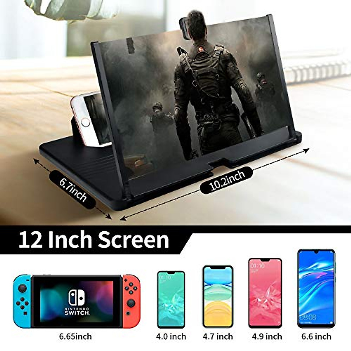 12" Screen Magnifier for Cell Phone, Phone Magnifying Screen 2022 Upgraded HD 3D Phone Screen Amplifier Phone Stand with Screen Enlarger Compatible with All Smartphones for Movies Videos Gaming