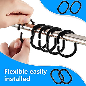 24 Packs Plastic Shower Curtain Rings Hooks for Bathroom Shower Window Rod (Black)