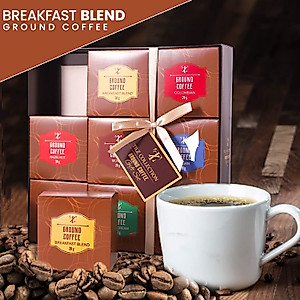 Coffee Gift Set - 9 Assorted Gourmet Ground Flavours Including French Vanilla Mocha, Perfect Gifts For Coffee Lovers