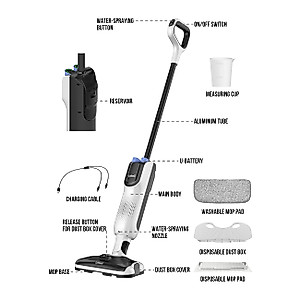 LiTHELi Cordless Vacuum Mop Cleaner, 2-in-1 Hard Floor Stick Vacuum, Wet Dry Mop, 2 Disposable Dust Boxes, 14 Disposable Pads & 1 Washable Pad, 2 Swappable 4000mAh Batteries