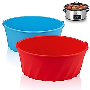 GRMIKBU 2PCS Crock pot Liners Small Silicone Slow Cooker Liners Crock-Pot Liners fit 6 Quart Oval Slow Cooker, Food Grade Material, Reusable Slow Cooker Liners, Leakproof, Dishwasher Safe, with Handles, Alternative to Disposable Liners