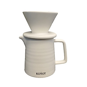 Kovot Pour Over Coffee Maker Set, Premium Ceramic Dripper for 1-2 Cup & 15 ounce Serving Pitcher, Home Filter Coffee Maker (White)
