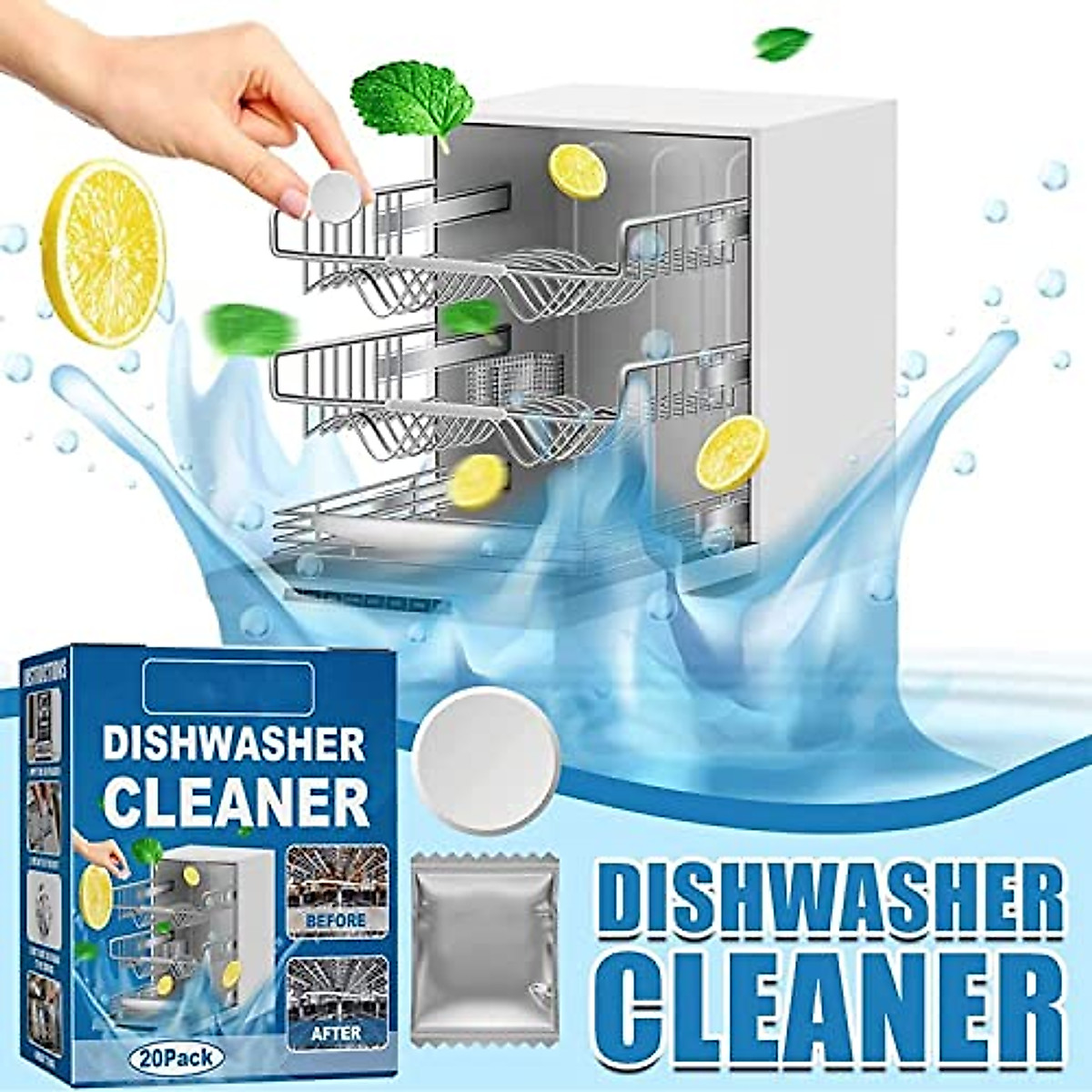 40 Pack Multifunctional Dishwasher Detergent, Dishwasher Tablets Efficient Cleaner Removes Limescale, Calcium, Fresh Scent for Dishwasher Cleaning Kitchen Tableware Care