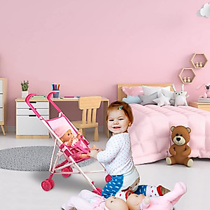 Anivia Baby Doll Collection Doll Stroller Heart Design Gifts for Toddlers and Girls Foldable Doll Stroller
