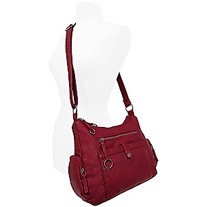 Bueno of California Smooth Faux Leather Shoulder, Spring Berry