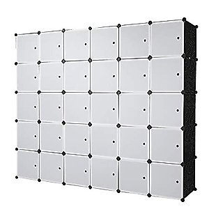 Stylish Cube Wardrobe with Hanging Rod - Modular Closet Cabinet with White Doors