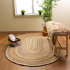 Super Area Rugs Roxbury American Made Braided Rug for Indoor Outdoor Spaces, Straw Beige/Natural Multi, 2' X 3' Oval
