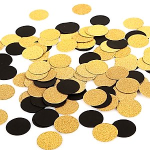 MOWO Glitter Paper Confetti Circles Wedding Party Decor and Table Decor 1.2’’ in Diameter (glitter gold,black,200pc)