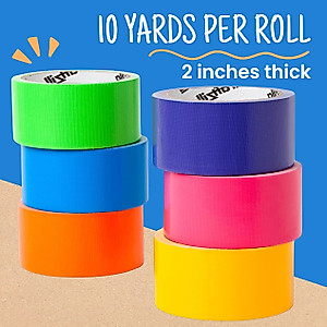 Craftzilla Rainbow Colored Duct Tape — 6 Bright Duct Tape Colors — 10 Yards x 2 Inch — Waterproof Duct Tape — Colored Duct Tape Multipack for Arts — Heavy Duty Duct Tape — Color Duct Tape Rolls
