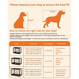 Piskyet Wooden Dog Crate Furniture with Divider Panel, Dog Crate End Table with Fixable Slide Tray, Double Doors Dog Kennel Indoor for Dogs(XL:43.2" L * 28.6" W * 30.3" H,Rustic Style)