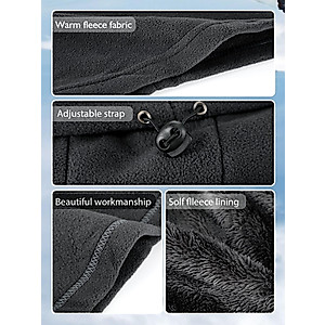 Winter Balaclava Hat Fleece Full Face Covering Scarf with Drawstring (Grey, Black, 2)