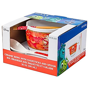 Silver Buffalo Disney Pixar Monsters Inc Harryhausen's Octopus Chef Sushi Bar Ceramic Ramen Noodle Rice Bowl with Chopsticks and Spoon, Microwave Safe, 20 Ounces