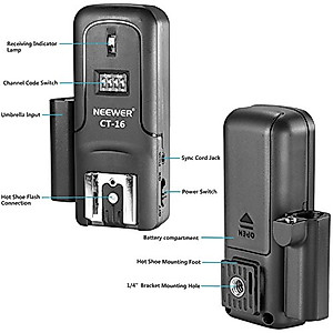 Neewer 16 Channels Wireless Radio Flash Speedlite Studio Trigger Set with Standard Hot Shoe, Including Transmitter and Receiver, Fit for Canon Nikon Pentax Olympus Panasonic DSLR Cameras (CT-16)