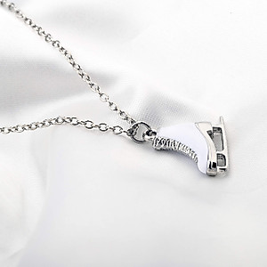 Skater Necklace Ice Skate Necklace White Enameled Figure Skating Pendant Team Sport Skater Jewelry Skate Lover Gift (silver)