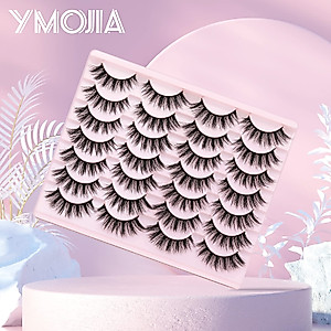 False Eyelashes Fluffy Faux Mink Lashes Natural Look, 14 Pairs Pack Reusable 15MM 3D Fake Eyelashes - Lightweight & Comfortable Cat Eye Wispy Lashes Easy To Apply, Contact Lens Friendly, Cruelty-Free