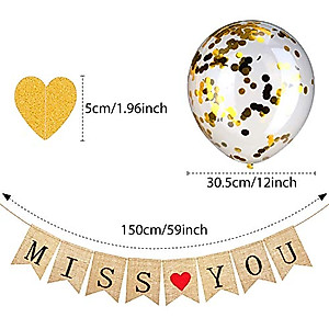 We Will Miss You Banner Burlap Bunting Banner Garland Flags Gold Confetti Balloons for Valentine's Day Wedding Party Going Away Party Office Work Party Farewell Party Decorations Supplies