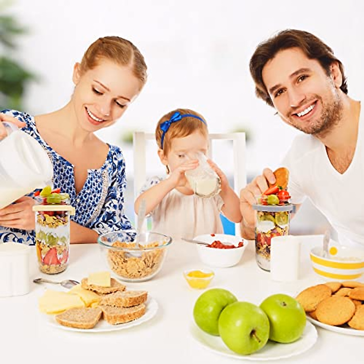 Etomiel Overnight Oats Jars with Lid and Spoon 21 oz, 2 Pack Large Capacity Airtight Oatmeal Container with Measurement Marks, Glass Mason Jars for Cereal Yogurt and Parfait