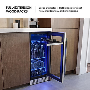 Zephyr Presrv 15" Slim Wine Fridge & Beverage Refrigerator Single Zone Under Counter - Narrow Mini Wine Cooler Small Beer Cabinet Drink Chiller Freestanding with Glass Door, 4 bottles, 64 cans