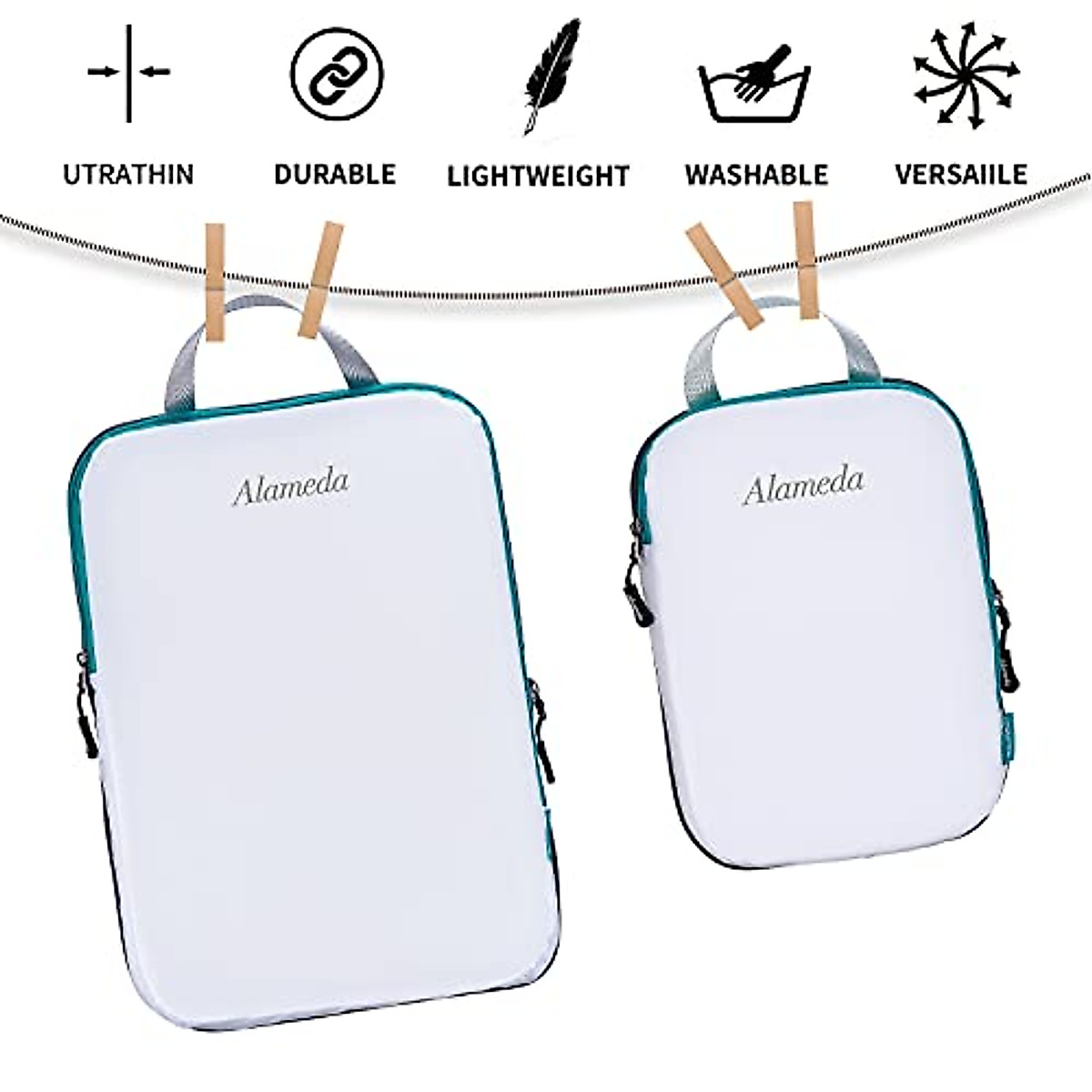 Compression Packing Cube Set 6pcs for Carryon Luggage, Travel Packing Organizers with Laundry Bag for Backpack, White