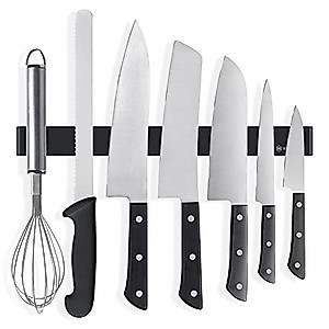 Rich&Ray 12 Inch Magnetic Knife Holder, No Drilling Magnetic Knife Strip, Kitchen Accessories Organizer Bar or Used in Organizing Tools (Stainless Steel-12 inch, Black)