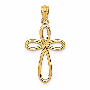IceCarats 14K Yellow Gold Ribbon Holy Cross Necklace Religious Pendant Jesus Christ Charm 29mm x 14mm Only