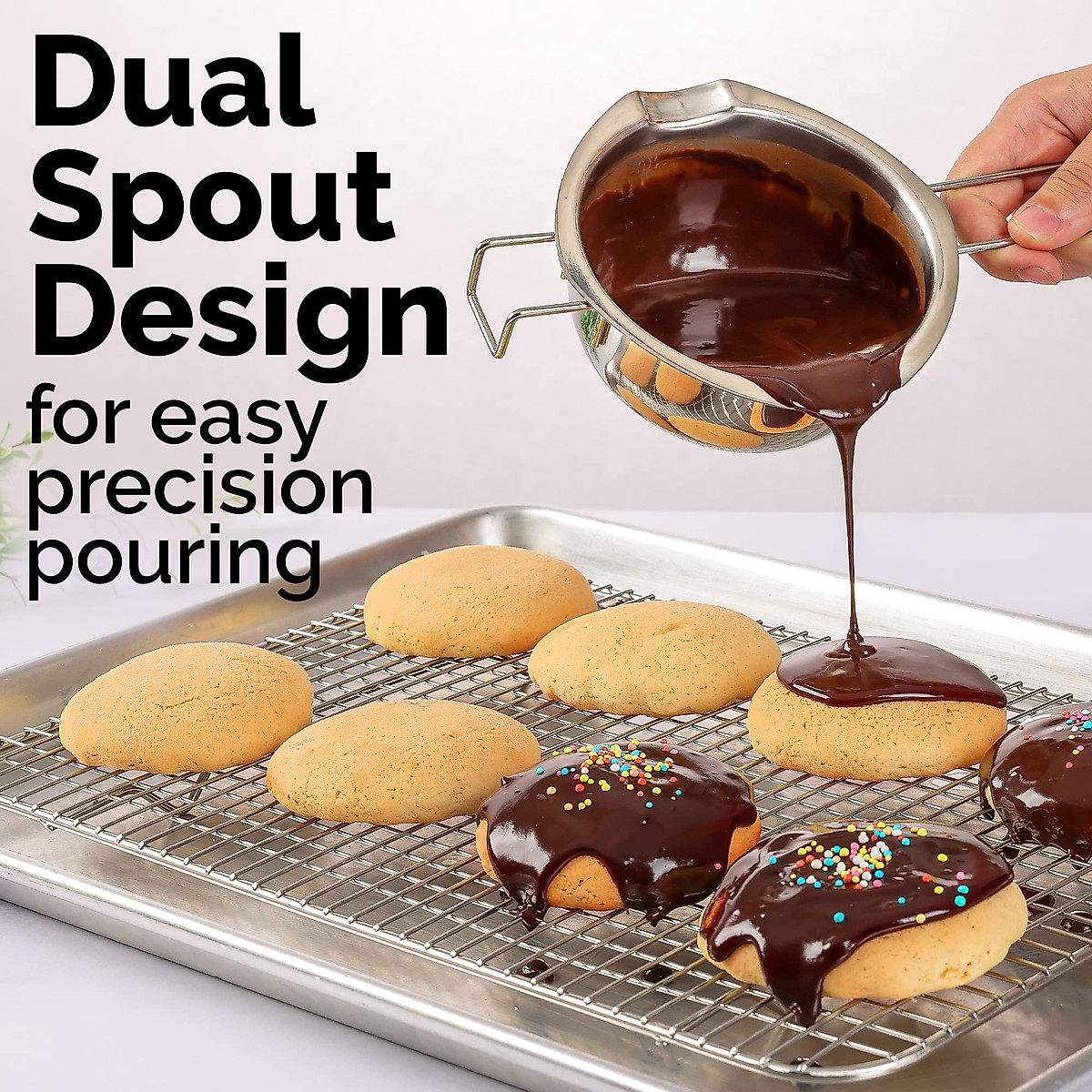Zulay Double Boiler Chocolate Melting Pot - 18/8 Stainless Steel Heat Resistant Double Boiler Pot for Candle Making, Chocolate, Candy, Butter, Soap, Wax - 440ML Large Double Boiler Candy Melting Pot