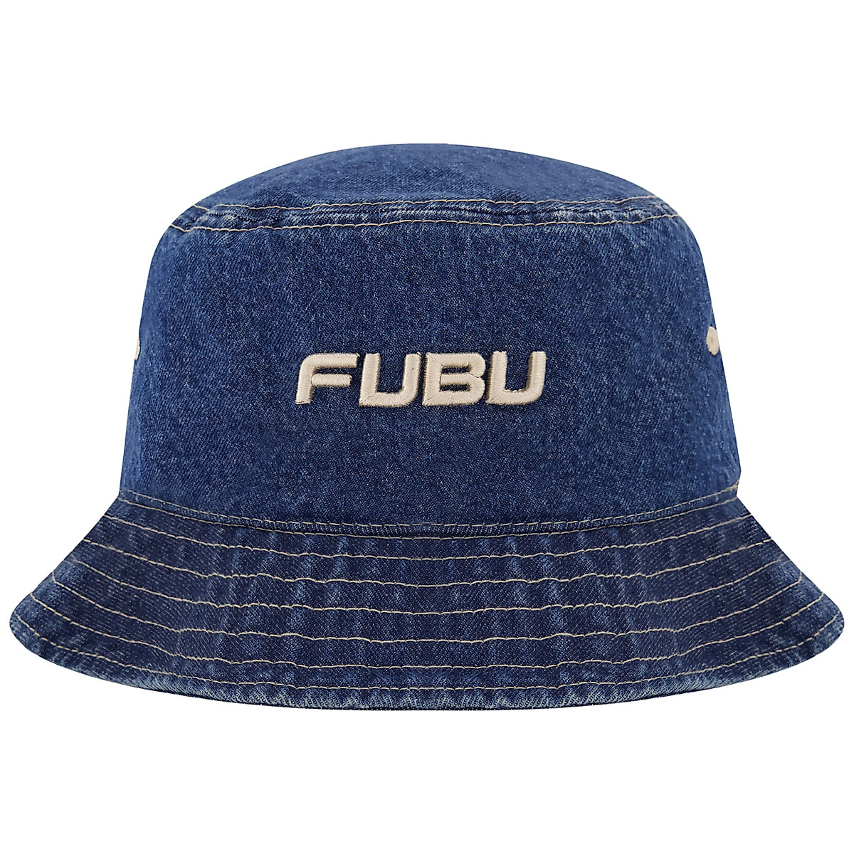 FUBU Bucket, Denim Style Cotton Packable Travel Hat with 3D Embroidered Logo, One Size