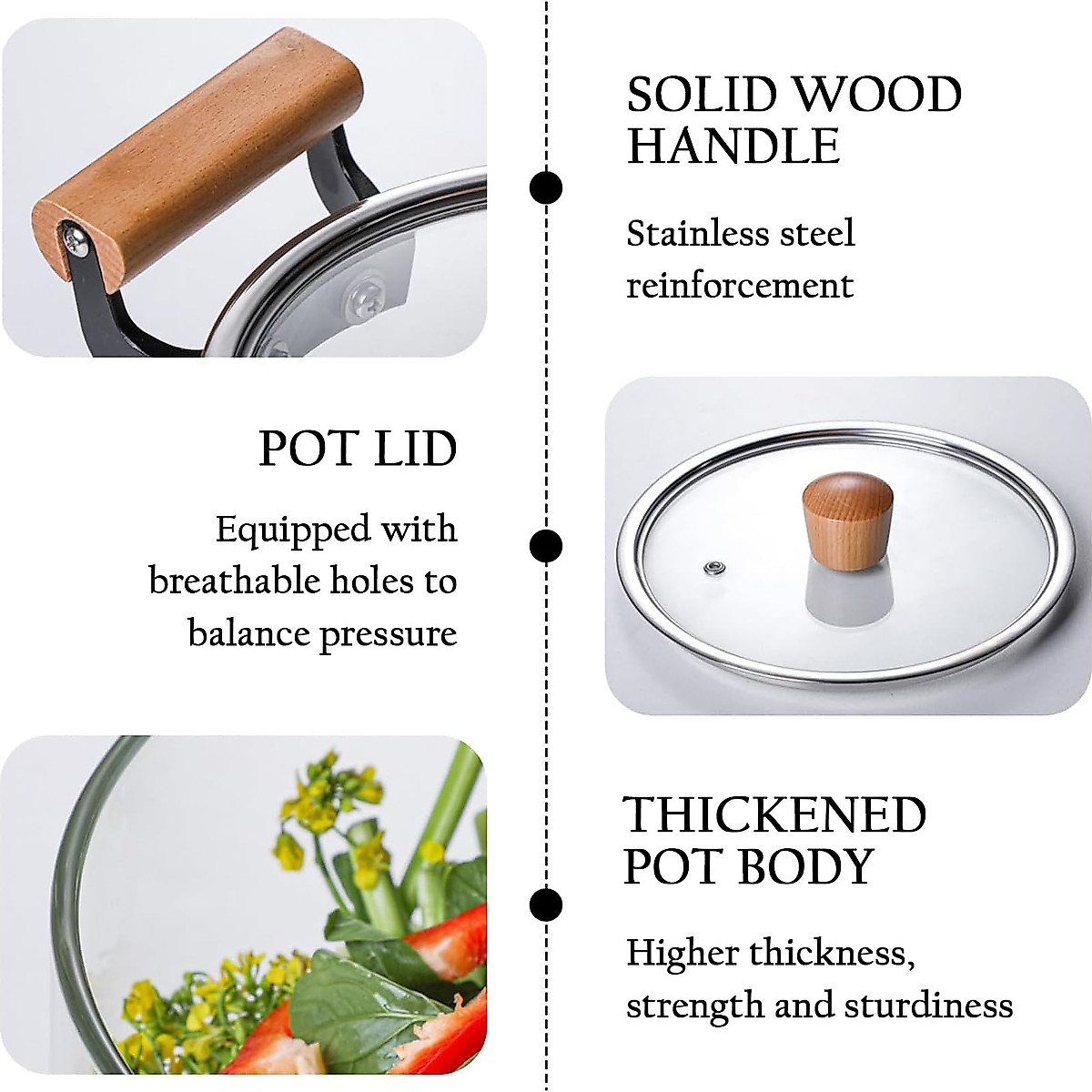 Hgjgwqh Clear Glass Pot for Cooking Borosilicate Glass Stovetop Pot with Lid and Wooden Handle Large Glass Saucepan with Cover on Stove Nonstick Glass Simmer Pot for Home Kitchen Restaurant,5.5l