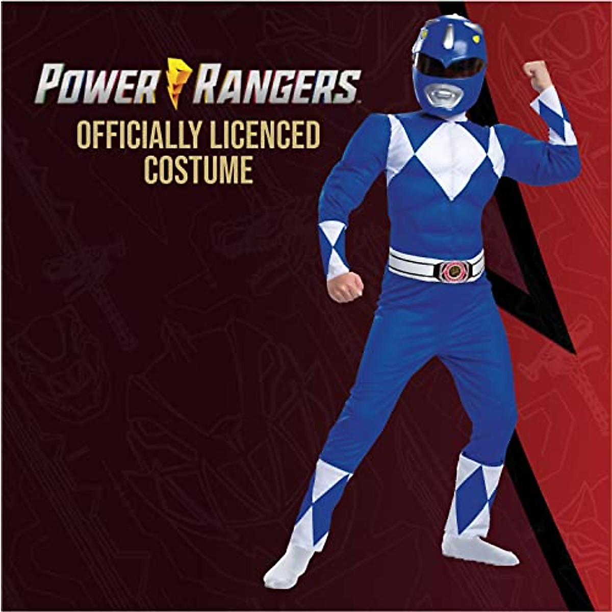 Blue Power Ranger Costume, Kids Size Beast Morphers Muscle Padded Character Jumpsuit and Mask, Classic Child Size Medium (7-8)