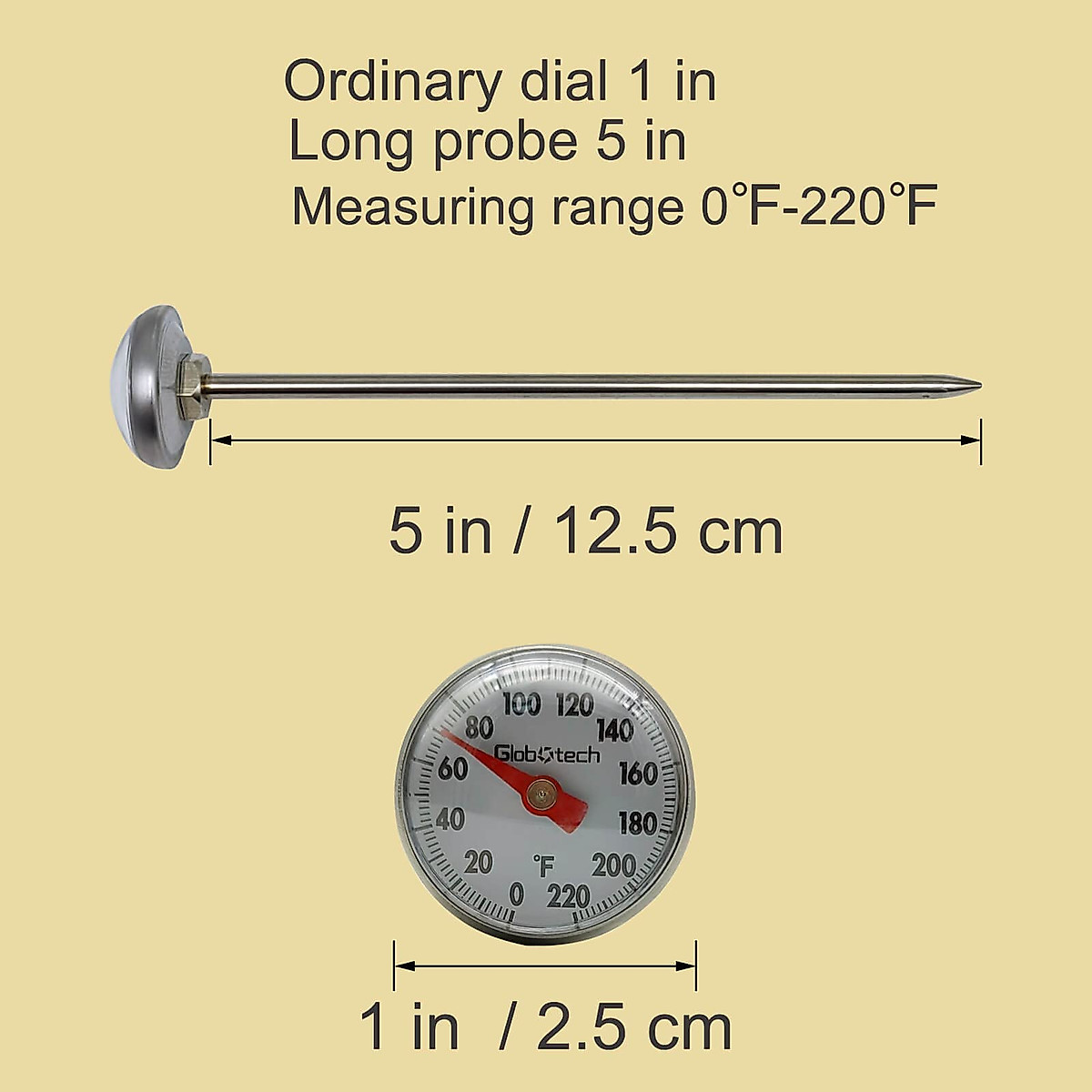 Meat Cooking Deep Fry Thermometer - 2" Dial 12" Long Stem Plus 1" Dial 5" Stem Pocket Thermometer for Grill Turkey BBQ Milk Frothing Cappuccino Espresson Steaming