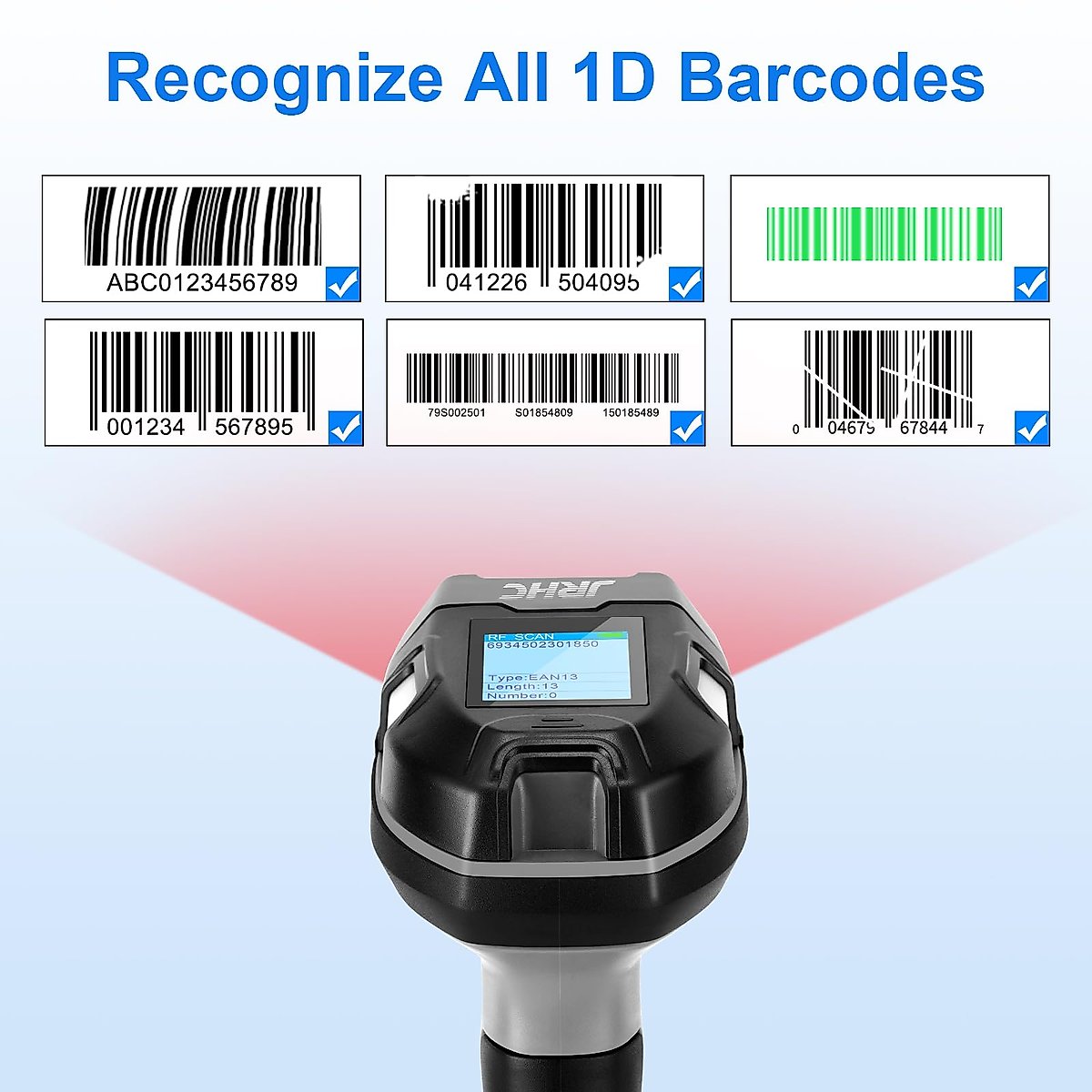 Upgraded Industrial Barcode Scanner Wireless, 1D Laser Bar Code Scaners 2 in 1 Plug and Play Rugged Heavy Duty & IP65 Waterproof, Long-Distance Wireless Handheld Barcode Reader with 1.8" Screen