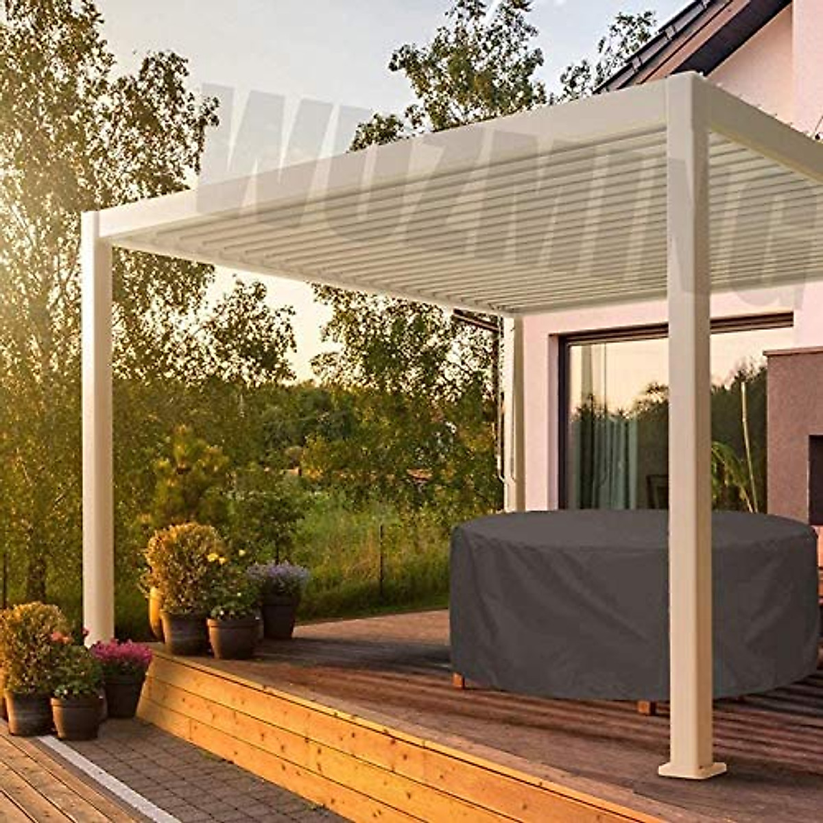 Round Garden Furniture Covers, 112" DIAx43 H Patio Furniture Covers, Large Table and Chair Covers Outdoor Waterproof Windproof Anti-UV, Drawstring with Hem