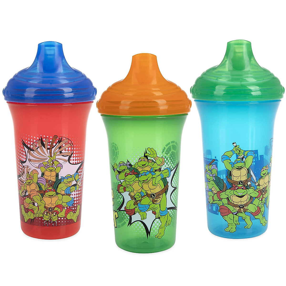 Nuby 3 Piece No Spill Easy Sippy Cups with Vari-Flo Valve Hard Spout, Nickelodeon Teenage Mutant Ninja Turtles, 9 Oz