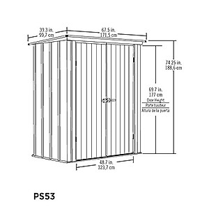 Arrow Shed Designed 5' x 3' x 6' Compact Outdoor Metal Backyard, Patio, and Garden Shed Kit, Flute Gray and Anthracite
