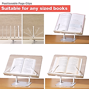 aSparkLiving Wooden Desktop Reading Writing Book Stand, Aluminum Base, Height and Angle Adjustable for Holding Cookbook, Recipe, Small Large Thick Heavy Books