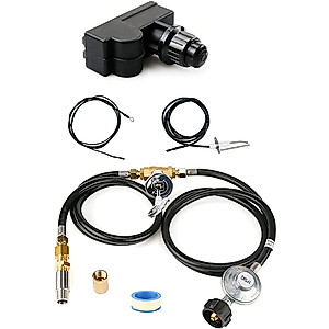 Uniflasy Fire Pit Installation Kit for Propane Connection, Come with 1/2 Key Valve Air Mixer Valve Regulator Hose, Ignition Kit with 2 Outlet and Ground Wire
