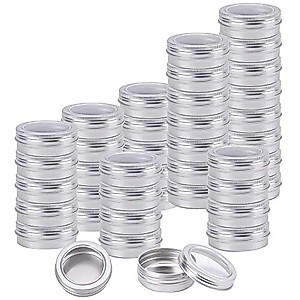 Foraineam 40 Pack 2 Ounce Round Tin Cans Metal Empty Tins Silver Aluminum Kitchen Office Travel Storage Containers with Clear Screw Top Lids