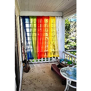WPM 6 Piece Rainbow Sheer Window Panel Colorful Backdrop Bright Curtains Set for Playroom, Nurseries, Bedroom Lime, Orange, Red, White, Bright Yellow, Navy Drapes Kids (84" Long)