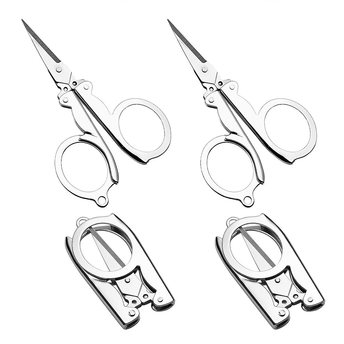 PDCTACST Small Folding Scissors, 4 PCS Mini Stainless Steel Foldable Scissor, Portable Travel Cutter Pocket Craft Scissors for School Classroom Home Camping Sewing Paper Cutting DIY Fabric Project