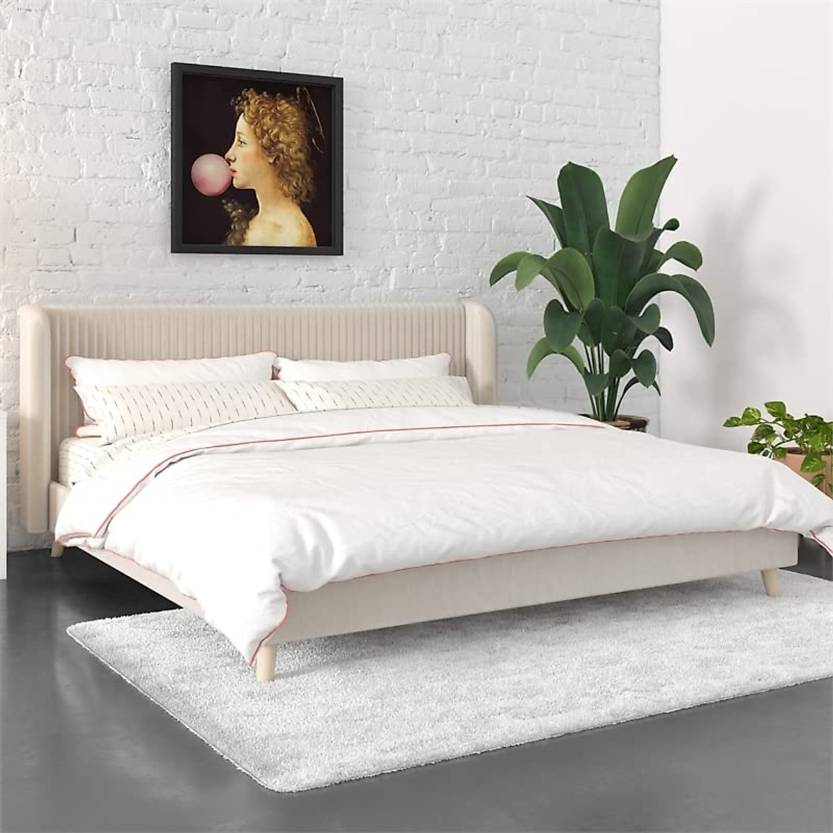 Novogratz Holly Upholstered Wingback Bed Frame, King, Ivory Velvet