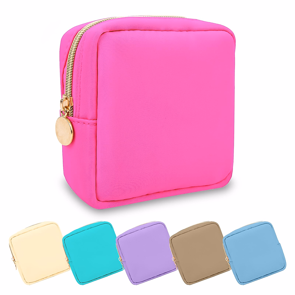 UIXIZQ Waterproof Mini Makeup Bag Pouch for Purse,Small Cosmetic Travel Bag Pouch Nylon Toiletry Organizers Bag for Women Girls,Cute Mini Zipper Pouch Preppy Coin Purse for Work(Mini-Hot Pink)