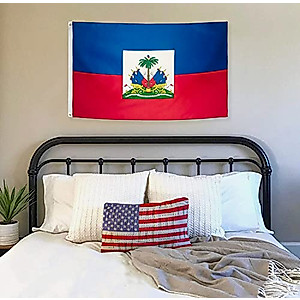 DANF Haiti Flag 3x5 Ft Thick Polyester, Fade Resistant, Brass Grommets, Canvas Header,Double Sided Haitian National Flags 3 X 5 Feet