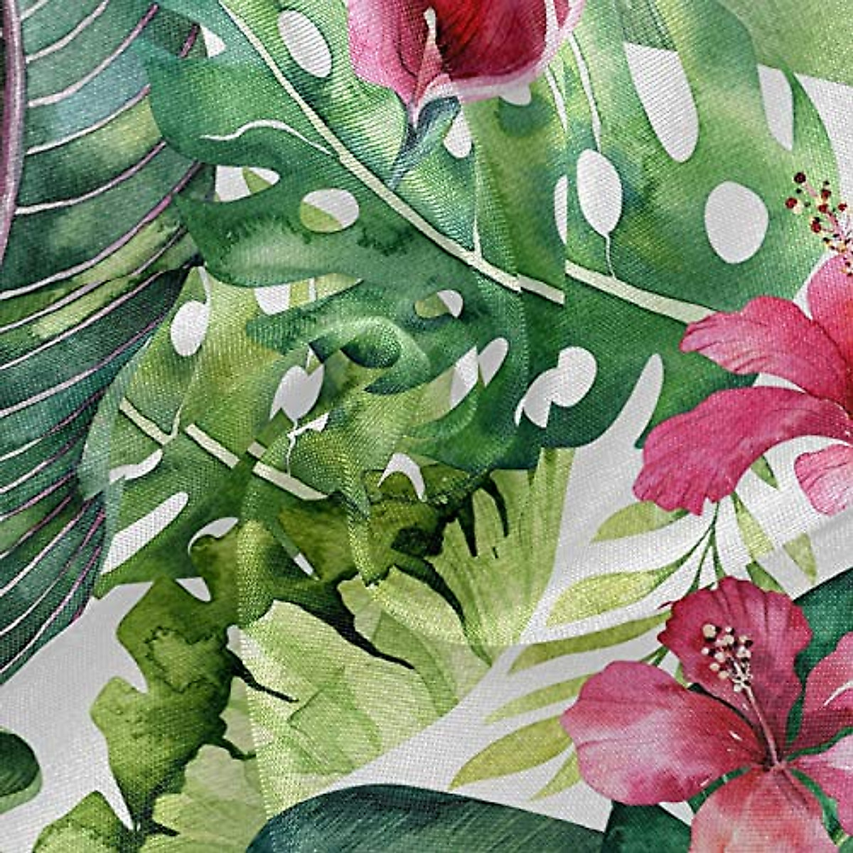 ALAZA Round Tablecloth with Umbrella Hole and Zipper Hawaii Tropical Palm Leaves and Hibiscus Washable Spillproof Table Cover for Camping Patio Garden Picnic Party Outdoor 60 Inch