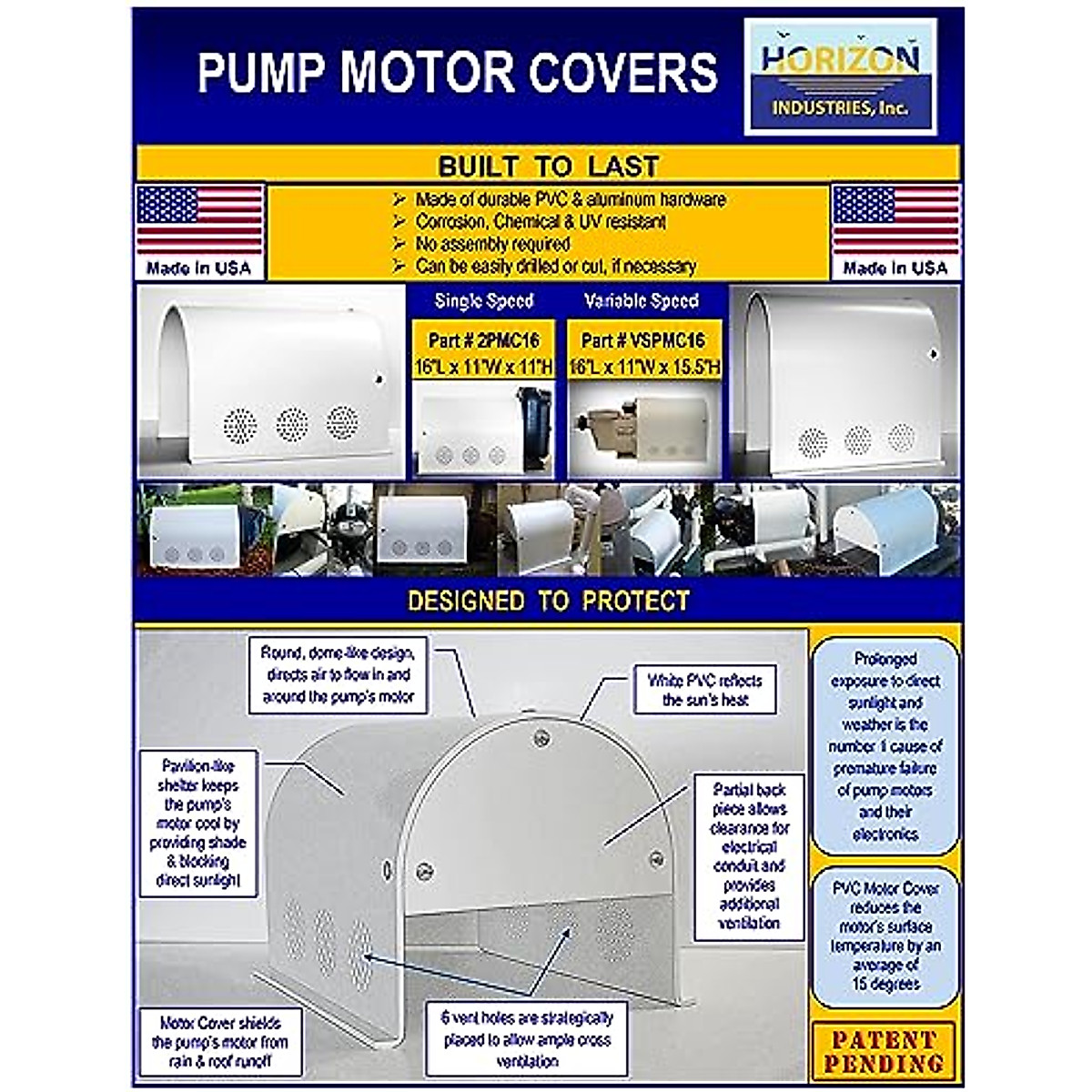 Horizon Industries Pump Motor Cover For Pentair Intelliflo Pump - Variable Speed Pool Pump Motor/Drive Cover - Outdoor