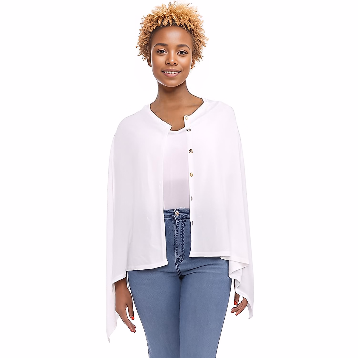 MissShorthair Women's Lightweight Knitted Scarf Poncho Sweater Cape Shawl Versatile Spring Summer Ponchos Wraps White