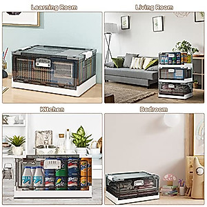 Dollox 2 Pack Plastic Storage Bins with Lids, Stackable Clear Storage Bins Storage Cart Foldable Box with Wheels Storage Box Totes for Home Room Organizer