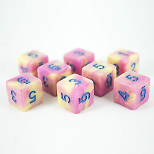 Paladin Roleplaying Pastel Pink and Yellow Dice - 8 D6 Set - 'Love Potion'