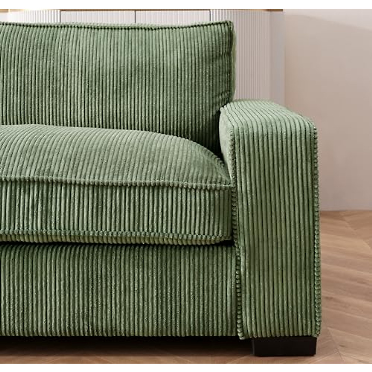 Container Furniture Direct Luxe Corduroy Sofa with Sleek Design, Spacious and Comfortable 3 Seater Couch for Modern Living Room, Ideal for Entertainment and Cozy Moments, Large, Green