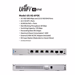 UniFi Switch XG 6PoE US-XG-6POE 10 Gigabit 6-Port 802.3bt PoE++ Layer 2 Manageable