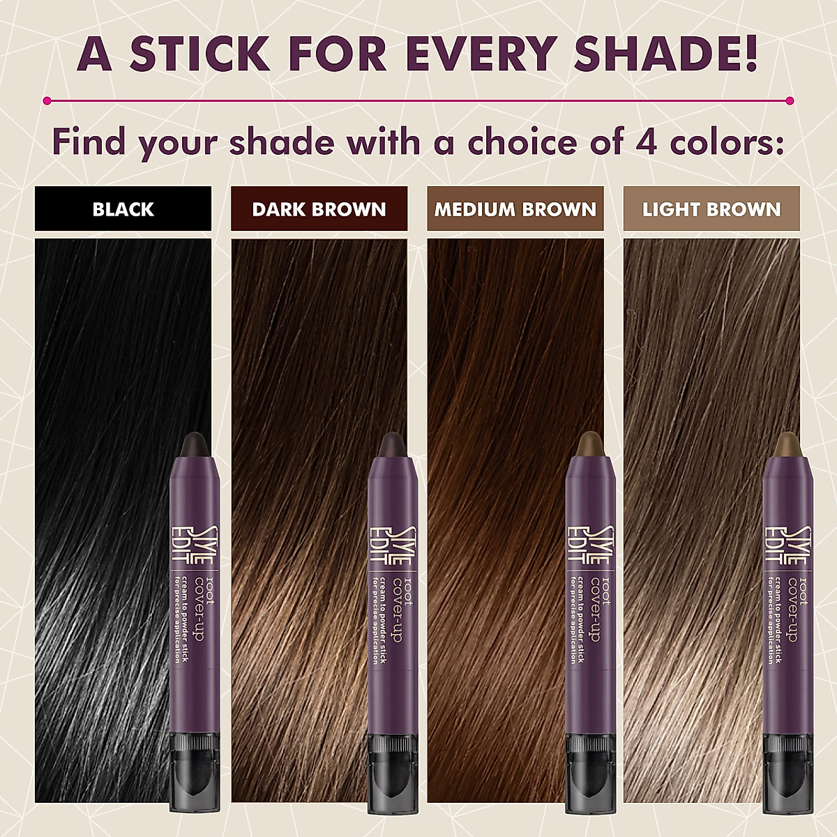 Style Edit Root Touch Up Stick - Medium Brown Hair Concealer, Temporary Gray Coverage, Premium Hair Shading Sponge Pen, 0.11 oz